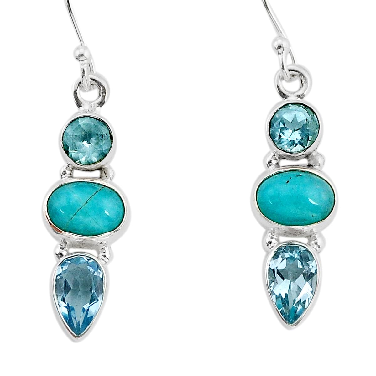 925 Silver Natural Green Peruvian Amazonite Topaz Dangle Earrings ...