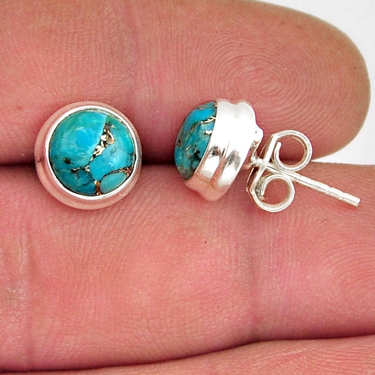 Blue Copper Turquoise 925 Sterling Silver Stud Earrings Jewelry Y23666 ...