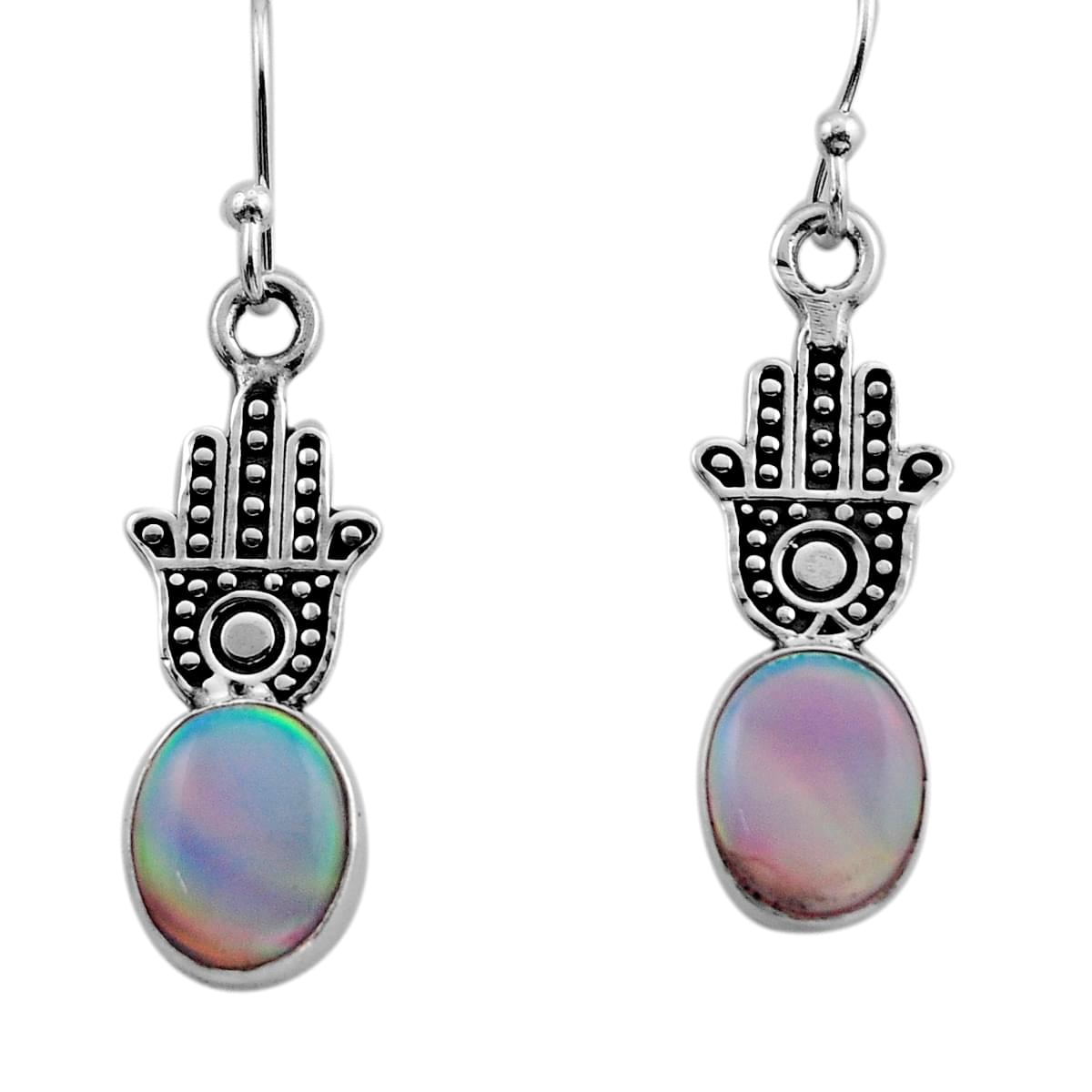 Fine Volcano Aurora Opal 925 Silver Hand Of God Hamsa Earrings Y84333 ...