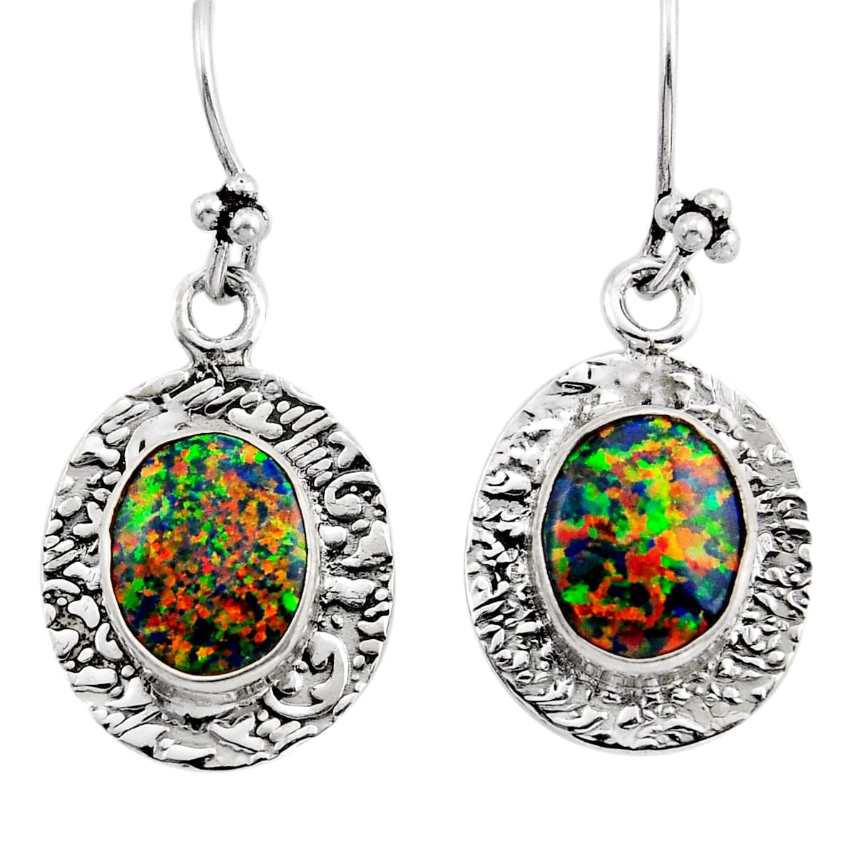 Green Australian Opal (lab) 925 Sterling Silver Earrings Jewelry Y93550 | Gemexi