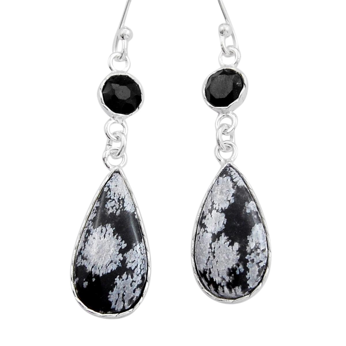 Natural Black Australian Obsidian Onyx 925 Silver Dangle Earrings ...