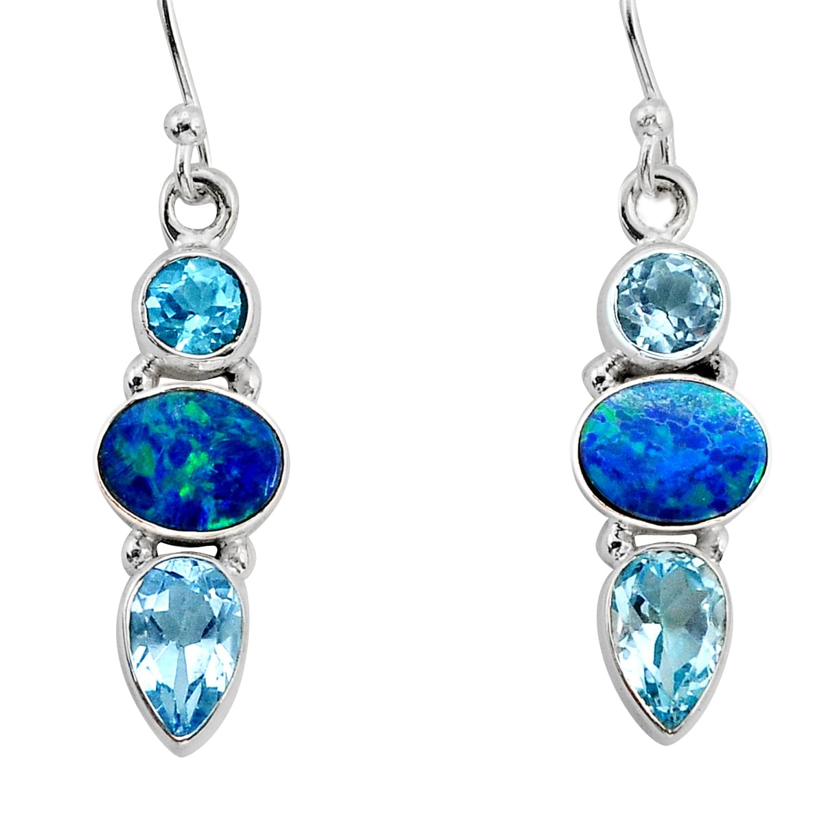 Natural Blue Doublet Opal Australian Topaz 925 Silver Earrings Y76610 ...