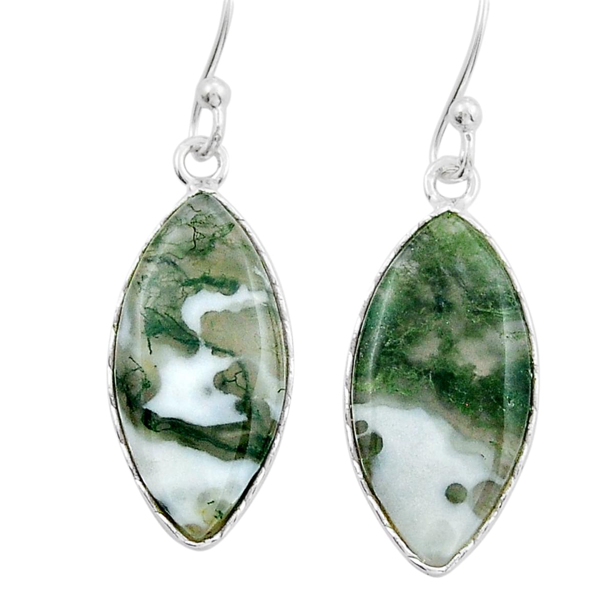 Natural Green Moss Agate 925 Sterling Silver Dangle Earrings Y22246 | Gemexi