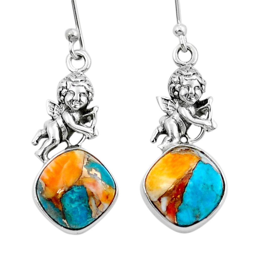 Spiny Oyster Arizona Turquoise Silver Cupid Angel Wings Earrings Y15302 ...
