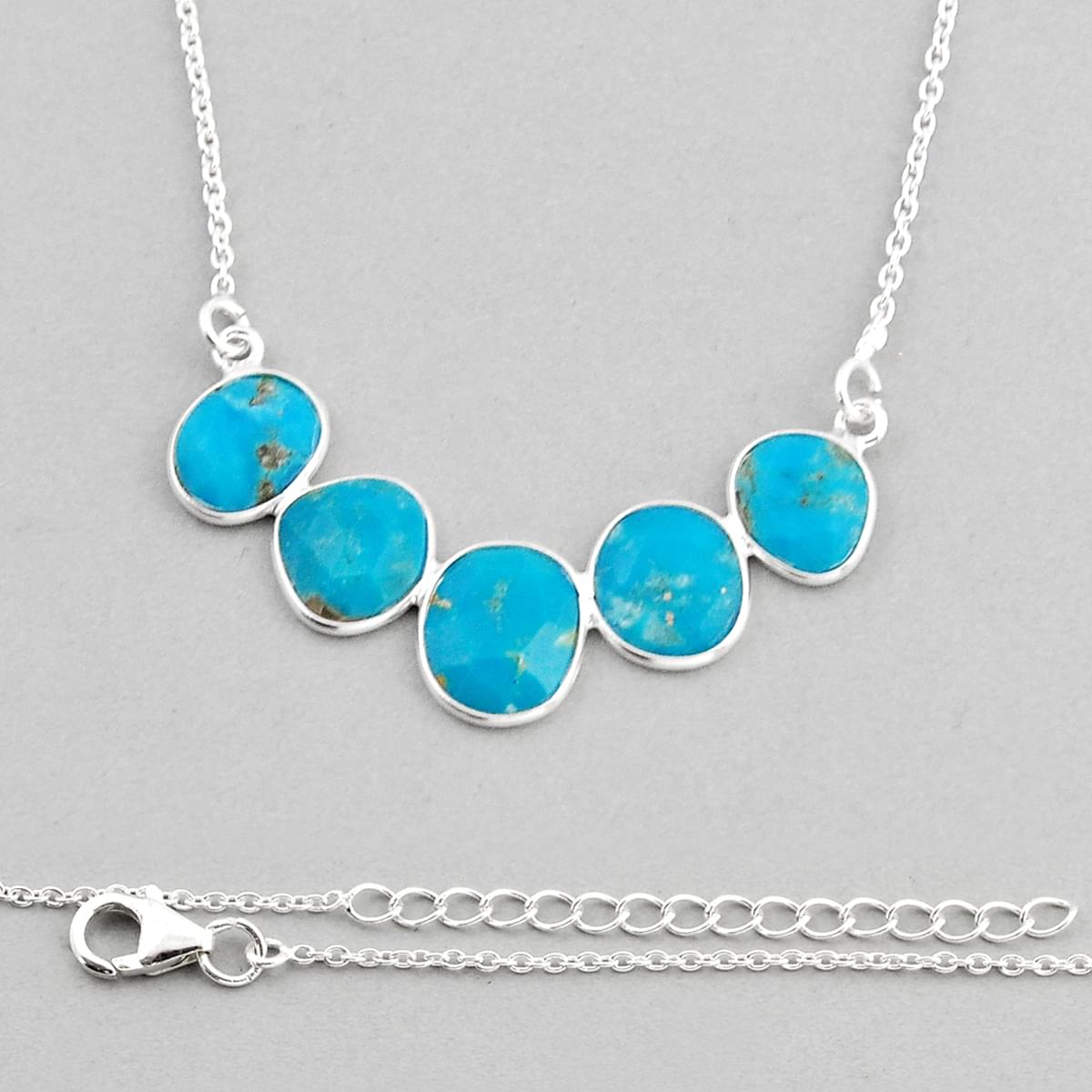925 Sterling Silver Blue Sleeping Beauty Turquoise Necklace Y57820