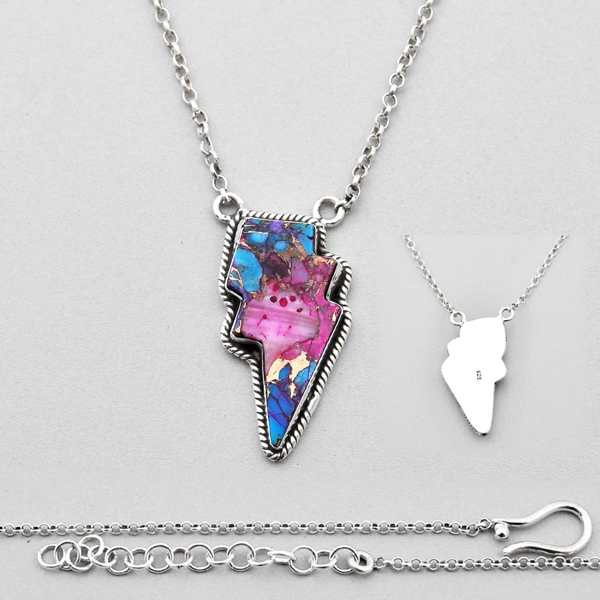 Back Closed Spiny Oyster Arizona Turquoise Fancy Silver Necklace C32030 ...