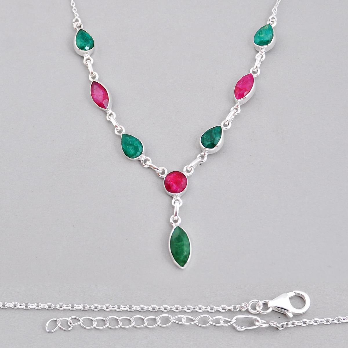 Natural Red Ruby Emerald 925 Sterling Silver Necklace Jewelry Y28761 ...