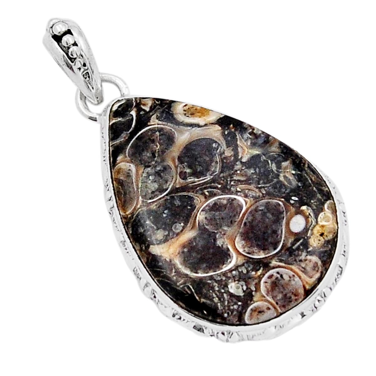 925 Silver Natural Brown Turritella Fossil Snail Agate Pendant Y21643 ...