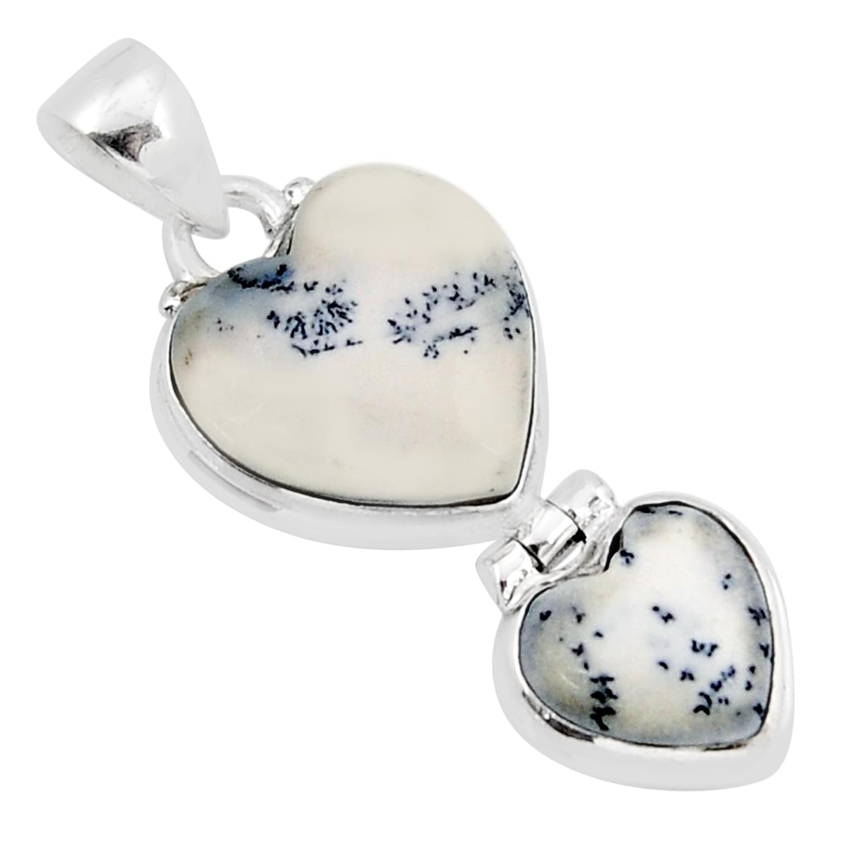 925 Silver Natural White Dendrite Opal (merlinite) Heart Pendant Y52392 ...