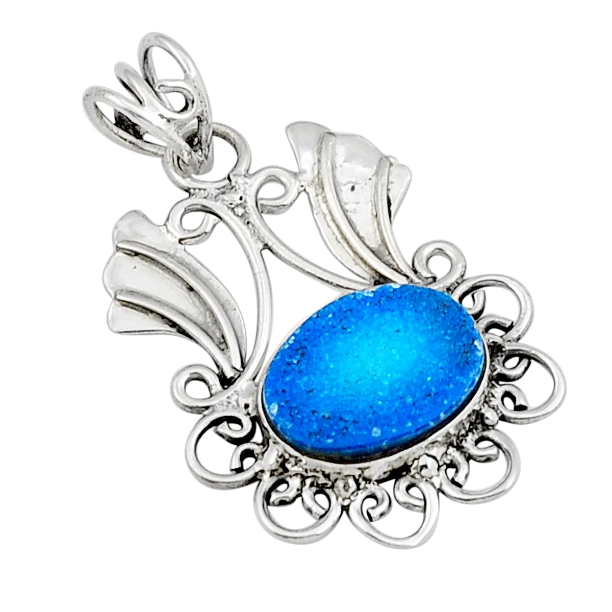 925 Sterling Silver Black Druzy Oval Shape Pendant Jewelry Y23256 | Gemexi