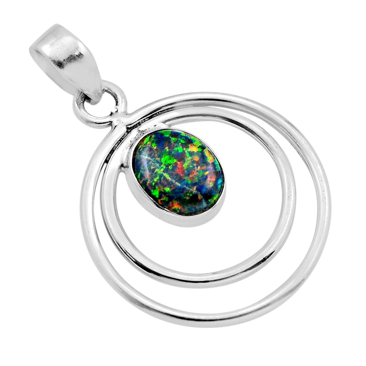925 Sterling Silver Blue Australian Opal (lab) Pendant Jewelry Y82554 | Gemexi