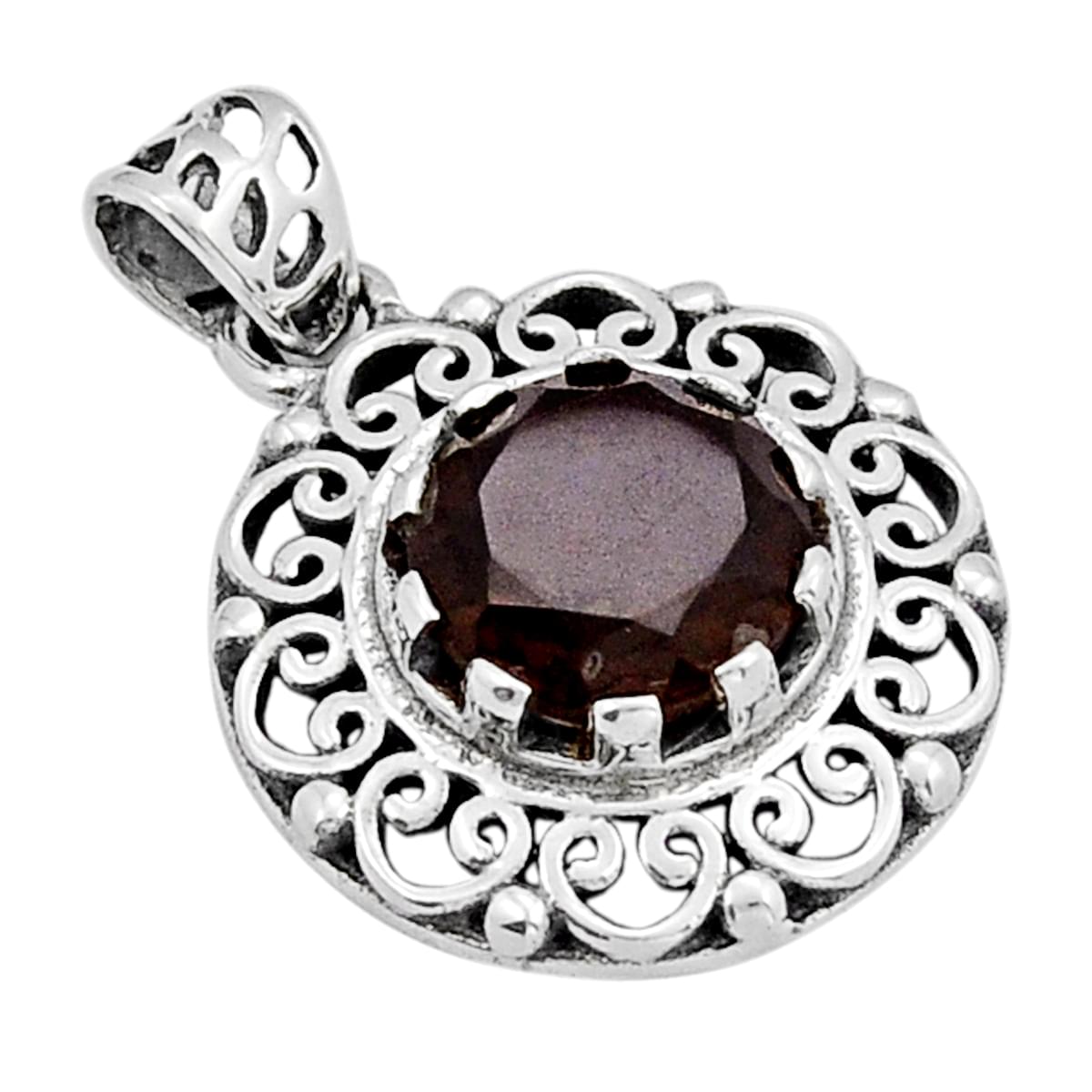 925 Sterling Silver Faceted Brown Smoky Topaz Pendant Jewelry Y22286 ...