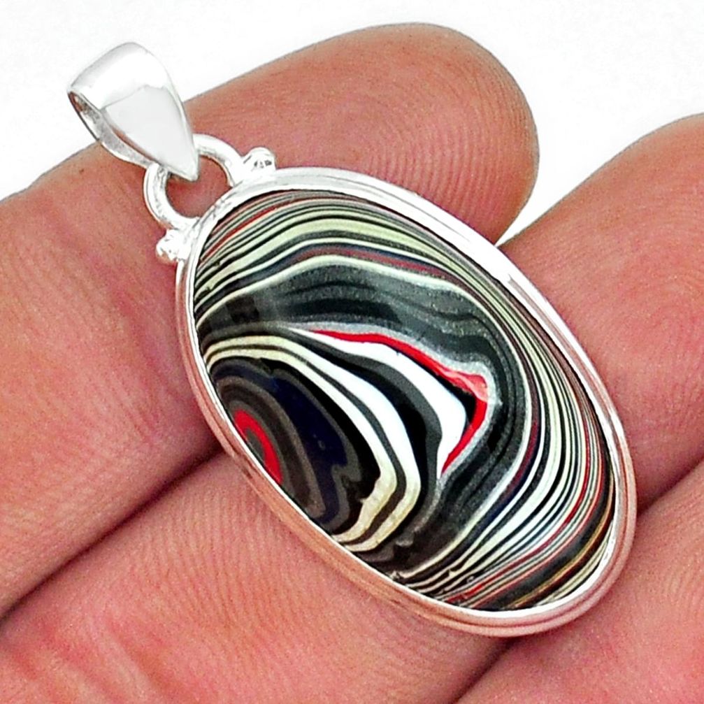 925 Sterling Silver Fordite Detroit Agate Oval Pendant Jewelry Y17930 ...