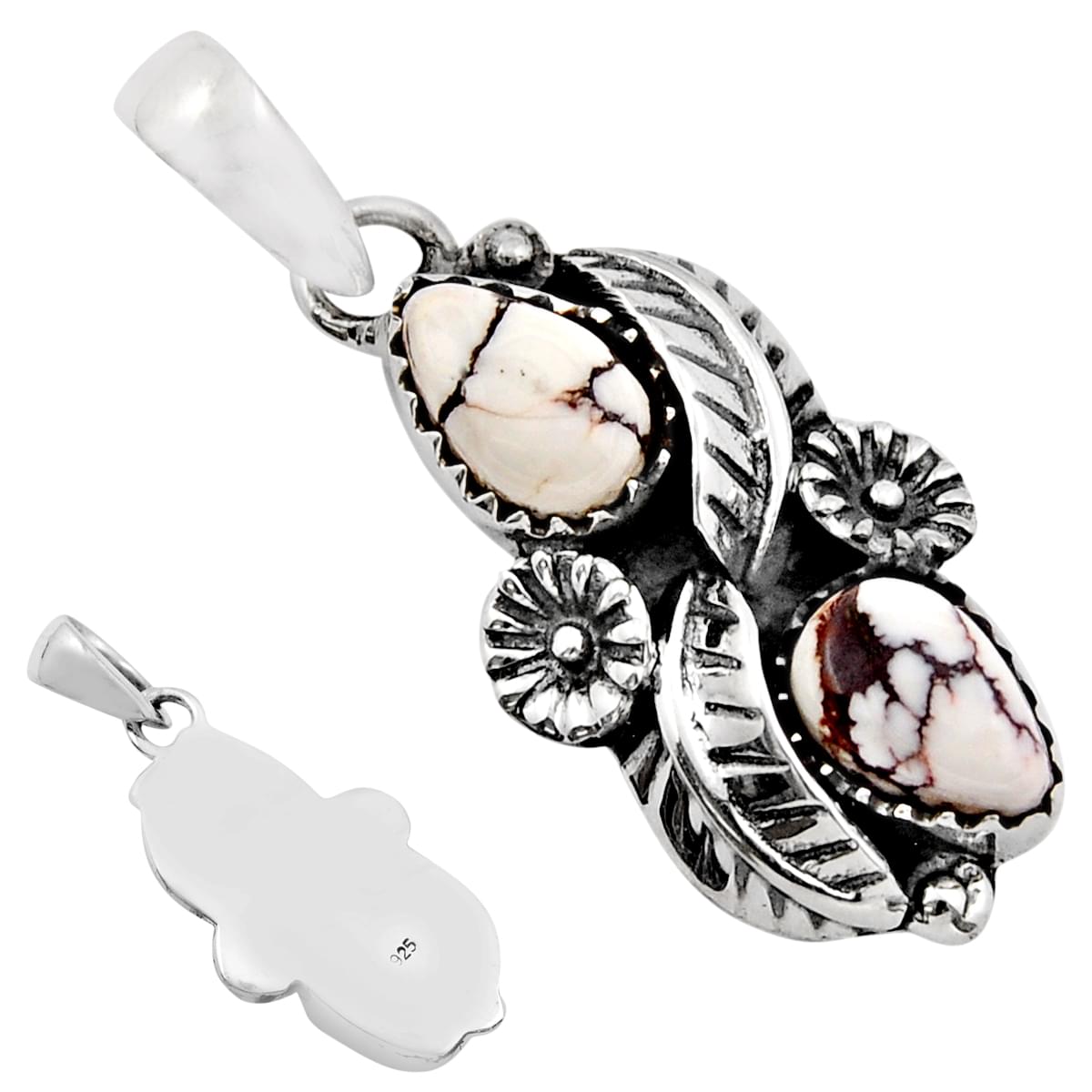 Back Close Natural White Wild Horse Magnesite 925 Silver Pendant Y35604 ...