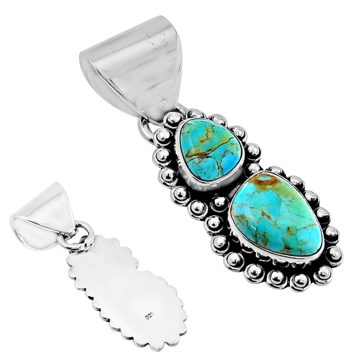 Back Closed Natural Green Kingman Turquoise Fancy Silver Pendant C31936 ...