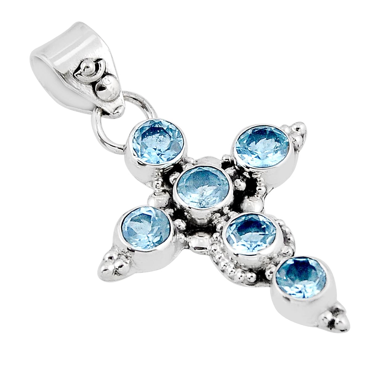 Faceted Natural Blue Topaz 925 Sterling Silver Holy Cross Pendant ...