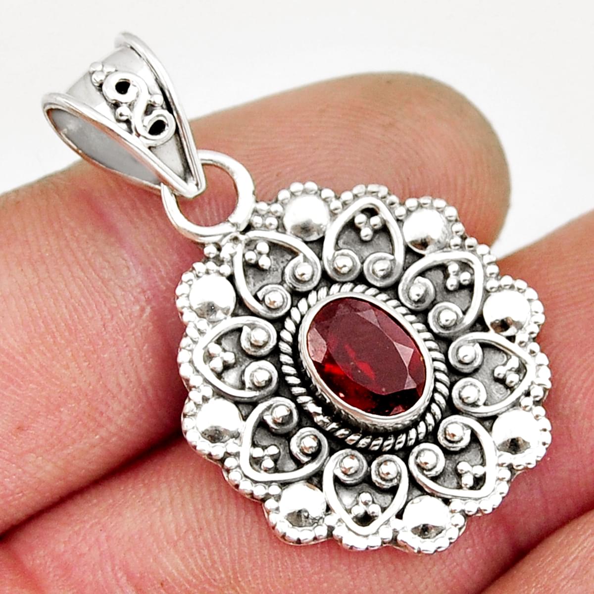 Faceted Natural Red Garnet 925 Sterling Silver Pendant Jewelry Y23930 ...