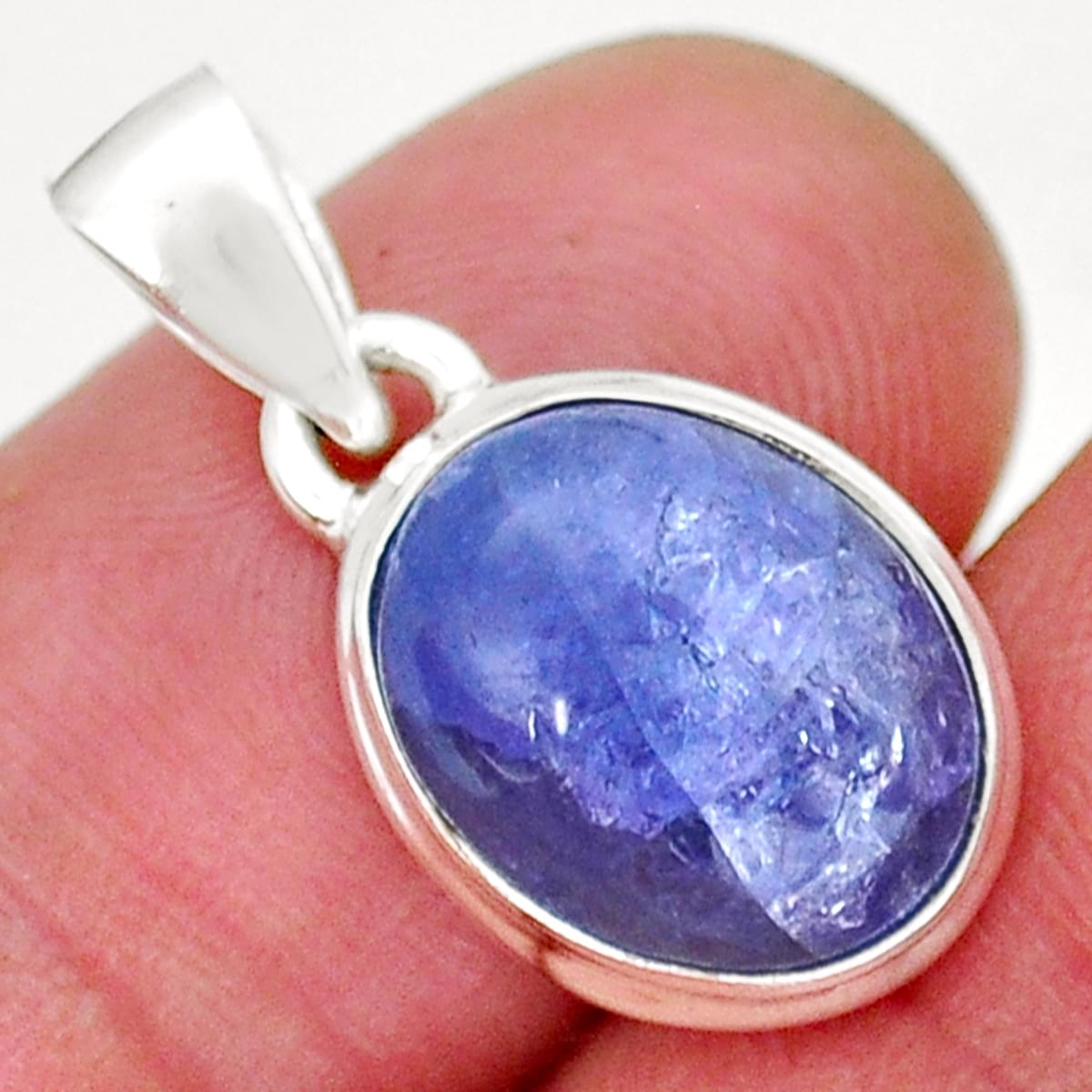Natural Blue Tanzanite Oval 925 Sterling Silver Pendant Jewelry Y16456 ...