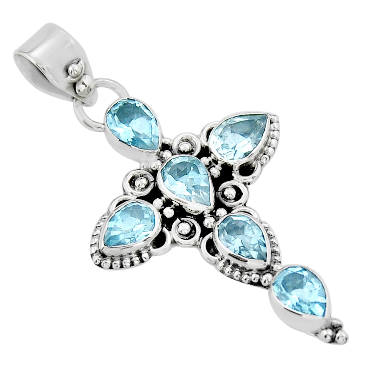 Natural Blue Topaz 925 Sterling Silver Holy Cross Pendant Jewelry ...