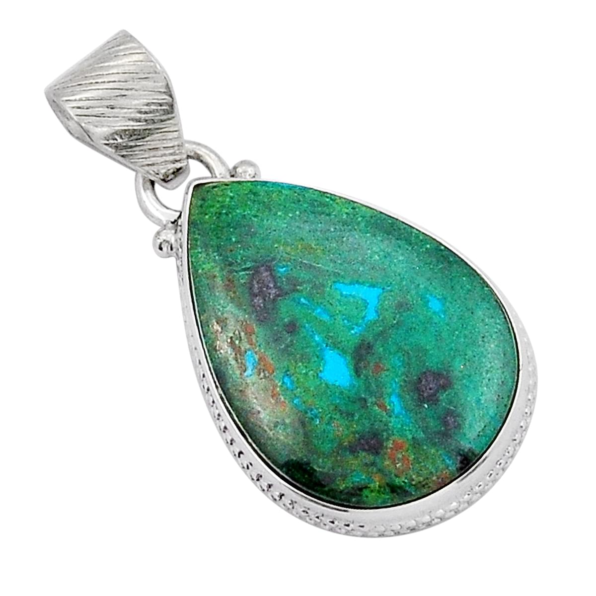 Natural Green Chrysocolla Pear Sterling Silver Pendant Jewelry Y21478 ...