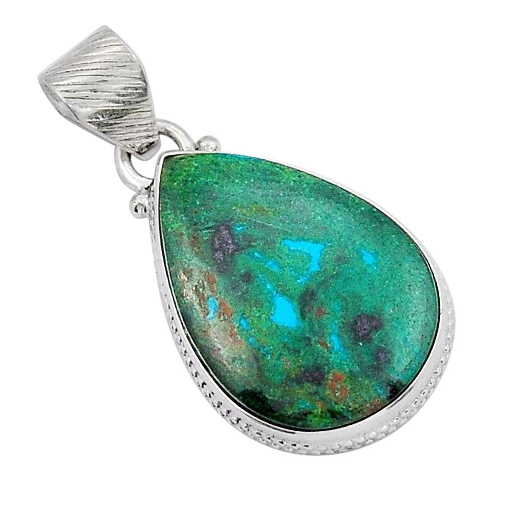 Natural Green Chrysocolla Pear Sterling Silver Pendant Jewelry Y21478 | Gemexi