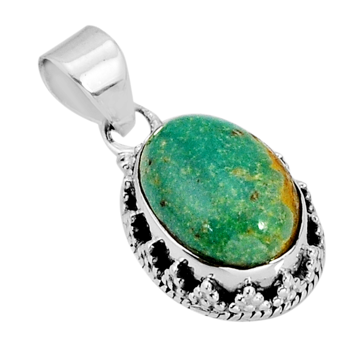 Natural Green Kingman Turquoise Oval 925 Sterling Silver Pendant Y74764 | Gemexi