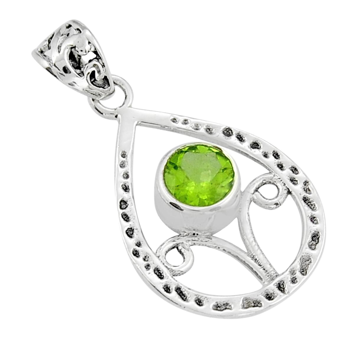 Natural Green Peridot Round 925 Sterling Silver Pendant Jewelry Y27209 | Gemexi