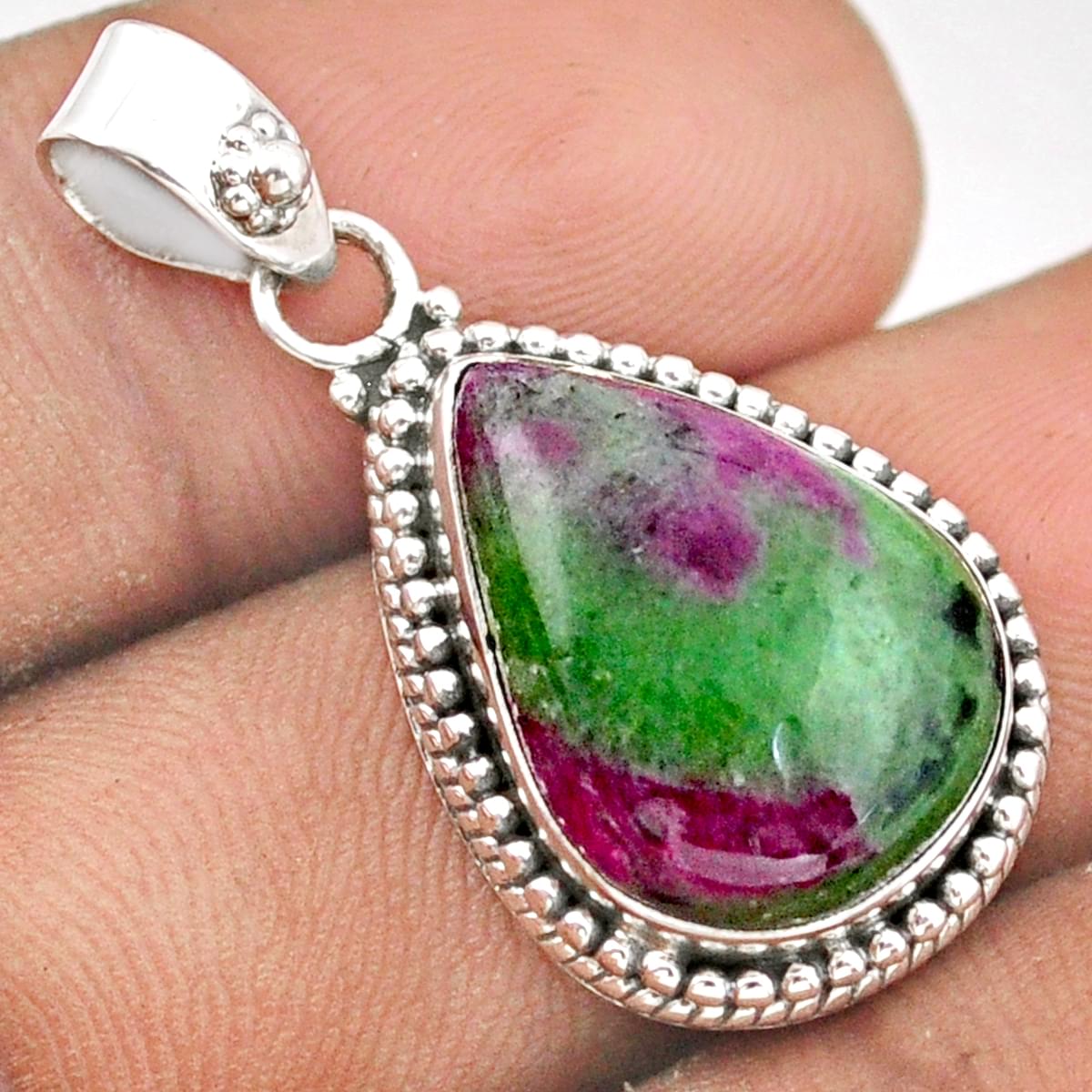 Natural Pink Ruby Zoisite 925 Sterling Silver Pendant Jewelry T96306 | Gemexi