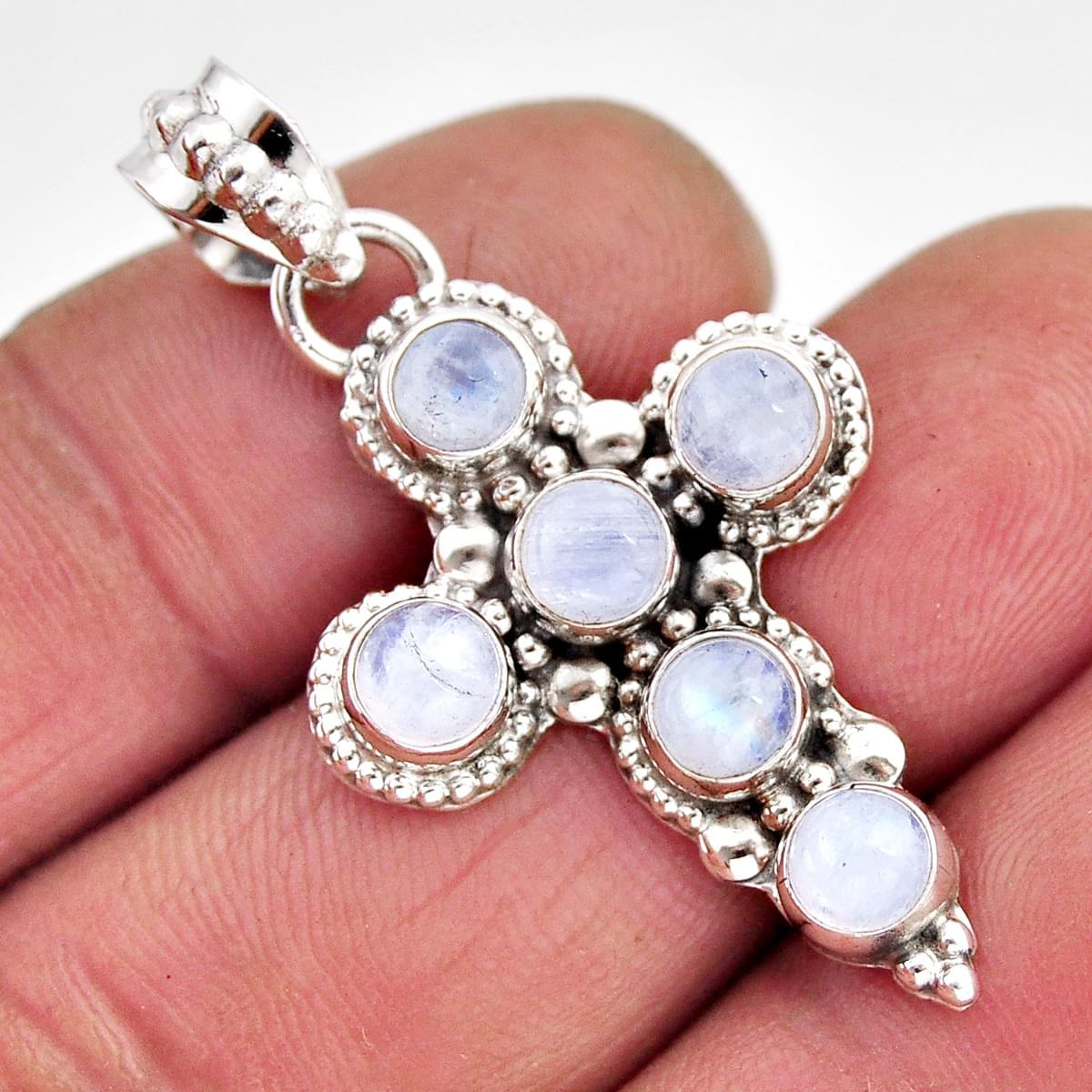 Natural Rainbow Moonstone 925 Sterling Silver Holy Cross Pendant Y60676 ...