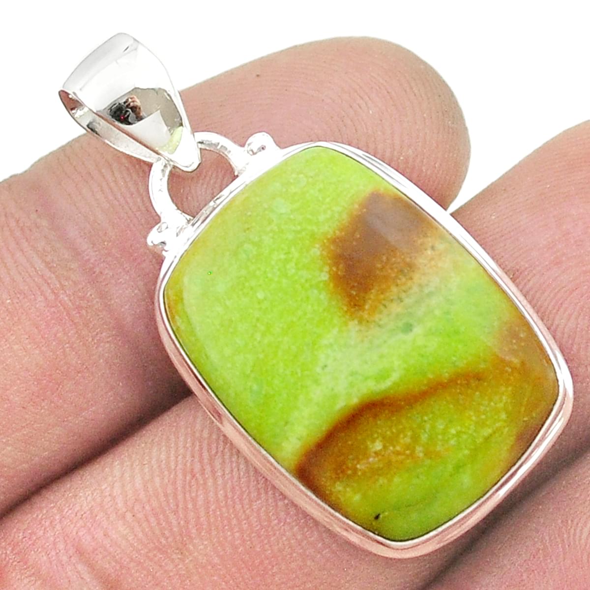 Natural Rare Gaspeite 925 Sterling Silver Pendant Jewelry U45420 | Gemexi