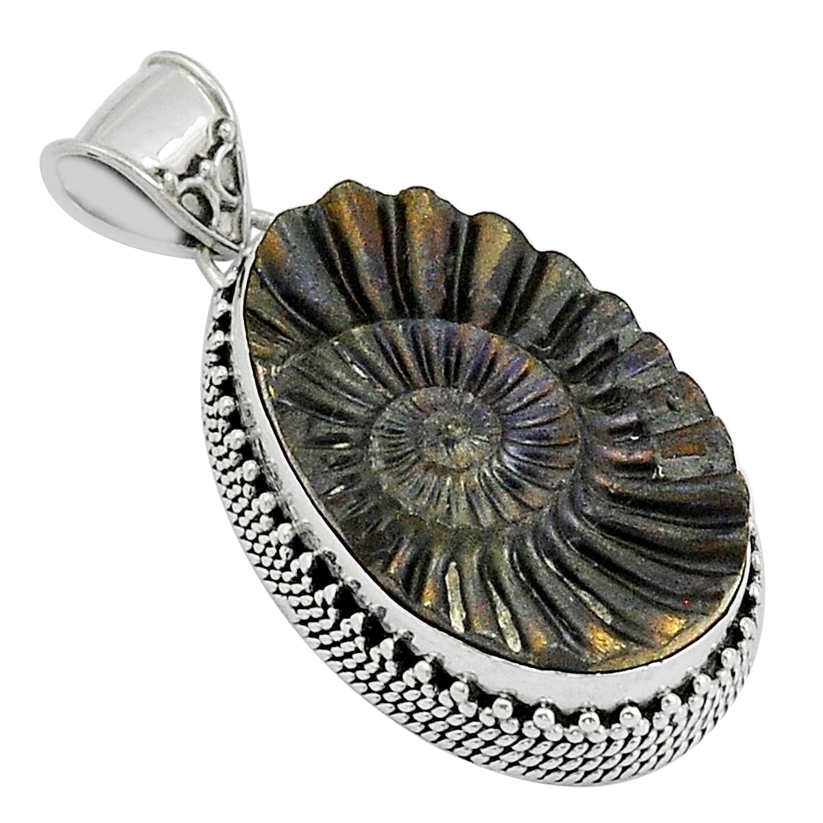 Natural Russian Jurassic Opal Ammonite Fancy 925 Silver Pendant U88110 ...