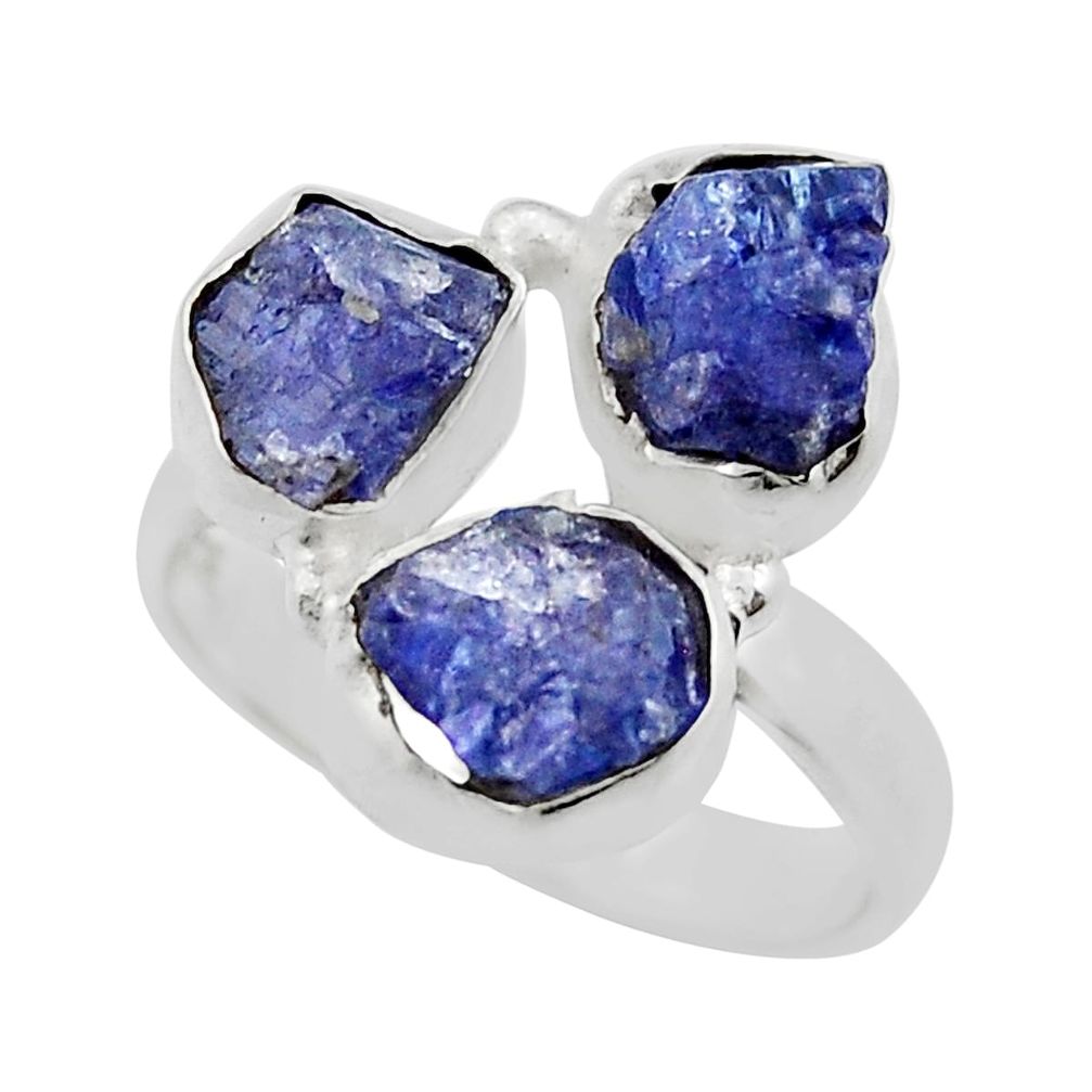 3 Stone Natural Blue Tanzanite Rough Fancy 925 Silver Ring Size 7 ...