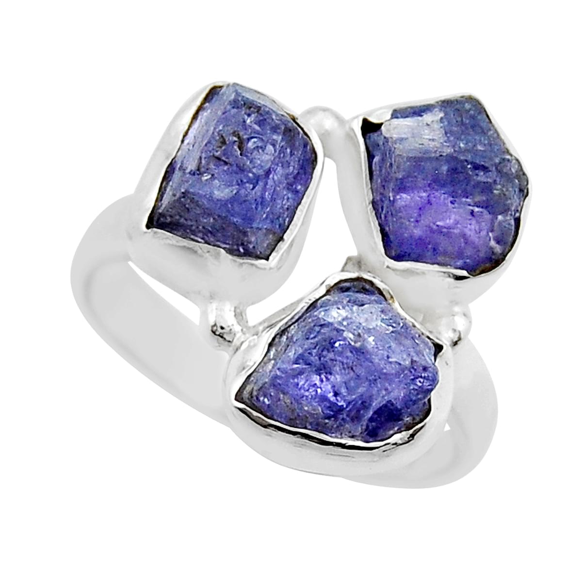 925 Silver 3 Stone Natural Blue Tanzanite Rough Ring Y25624 | Gemexi