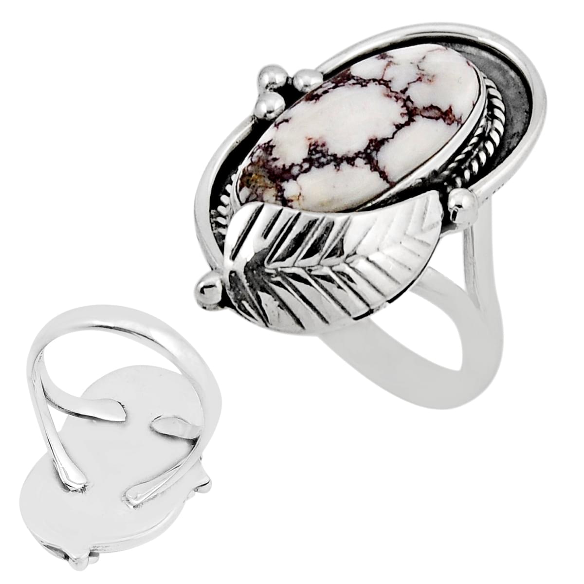 925 Silver Back Close Natural Wild Horse Magnesite Ring Y51755 | Gemexi