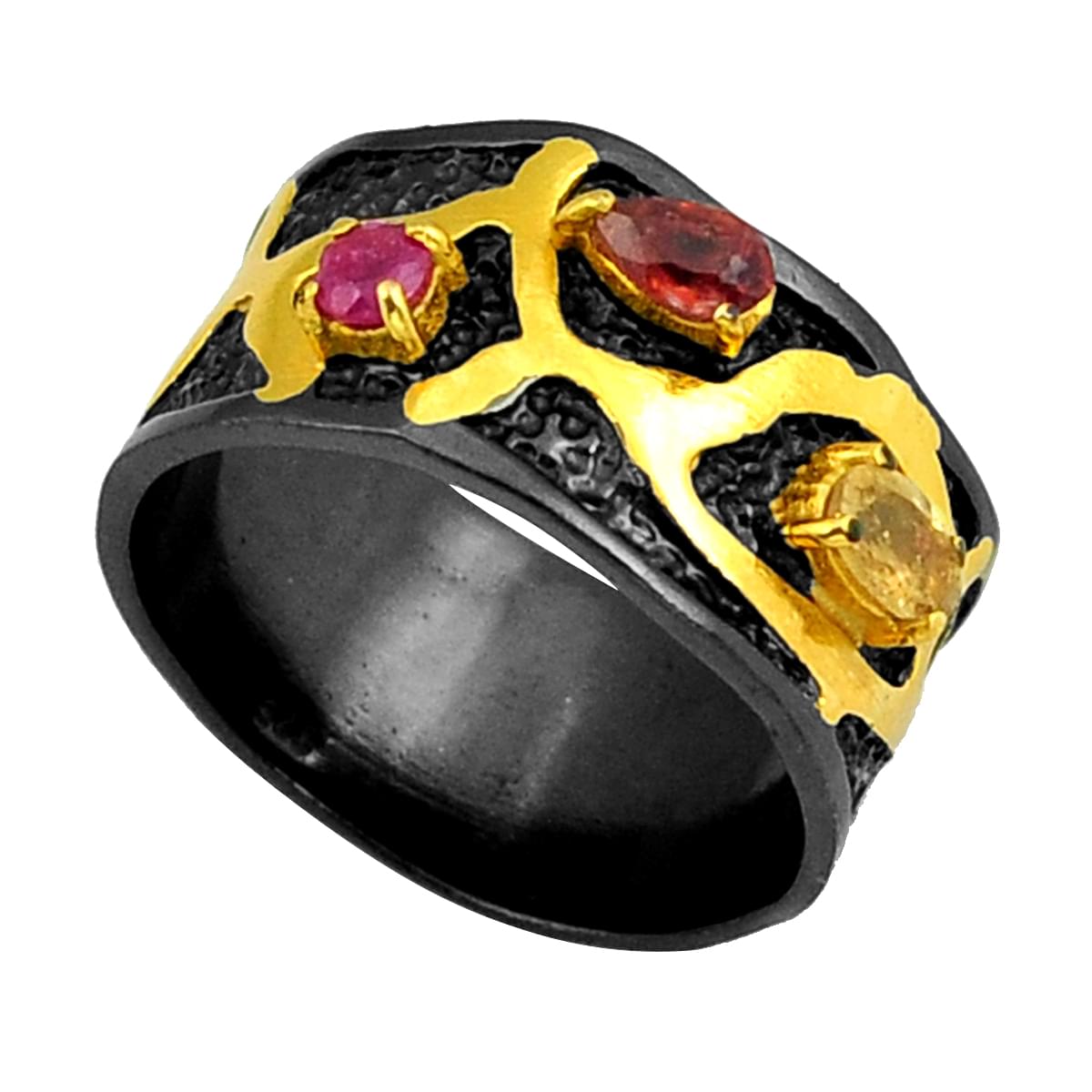 925 Silver Black Rhodium Citrine Garnet Ruby Gold Ring Y24065 | Gemexi