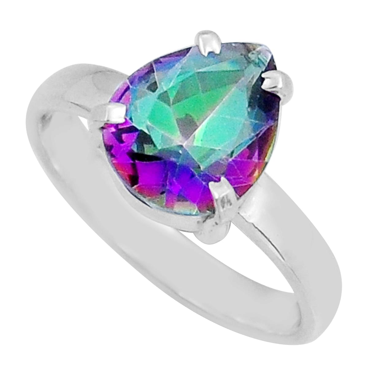 925 Silver Faceted Multi Color Rainbow Topaz Pear Ring Size 8 Y10593