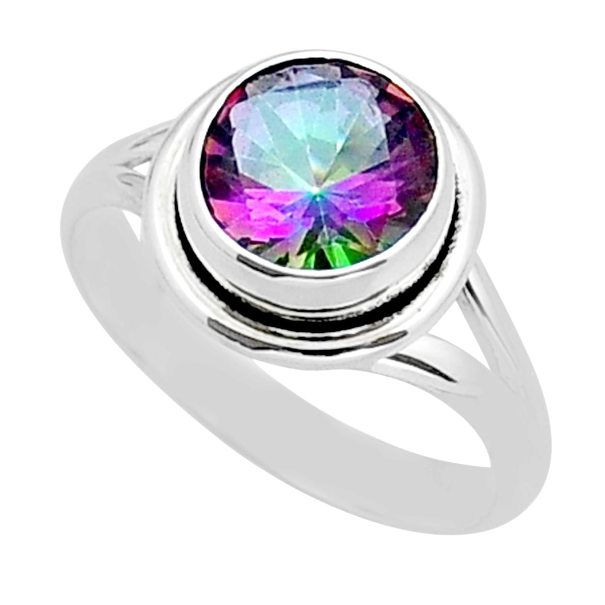 925 Silver Faceted Multi Color Rainbow Topaz Round Ring Y17130 | Gemexi