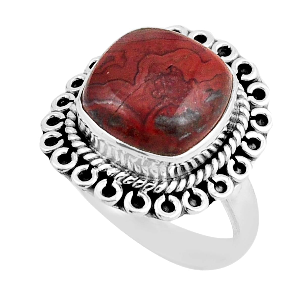 925 Silver Solitaire Natural Green Bloodstone African Ring Size 7 ...