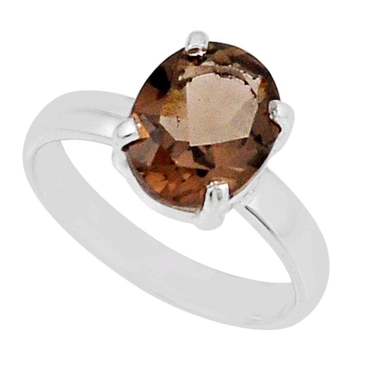 925 Sterling Silver Faceted Brown Smoky Topaz Ring Jewelry Size 7 ...