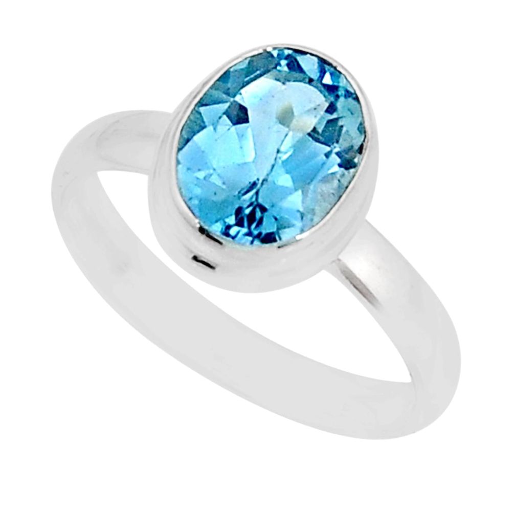 925 Sterling Silver Faceted Natural Blue Topaz Oval Ring Y54789 | Gemexi