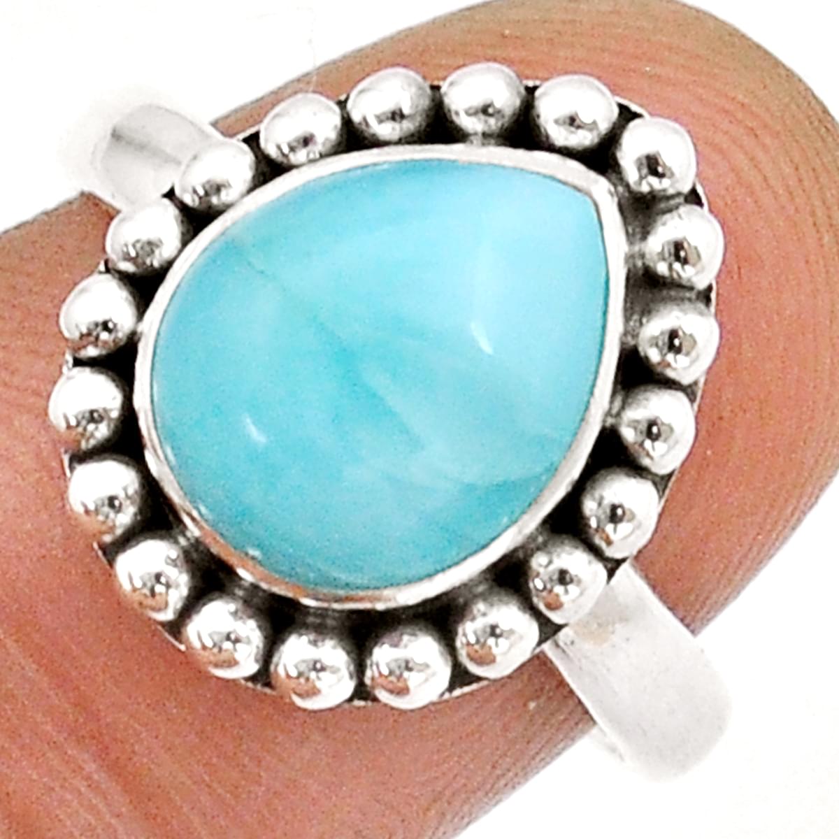 925 Sterling Silver Solitaire Natural Blue Larimar Ring Size 8 Y1131 ...