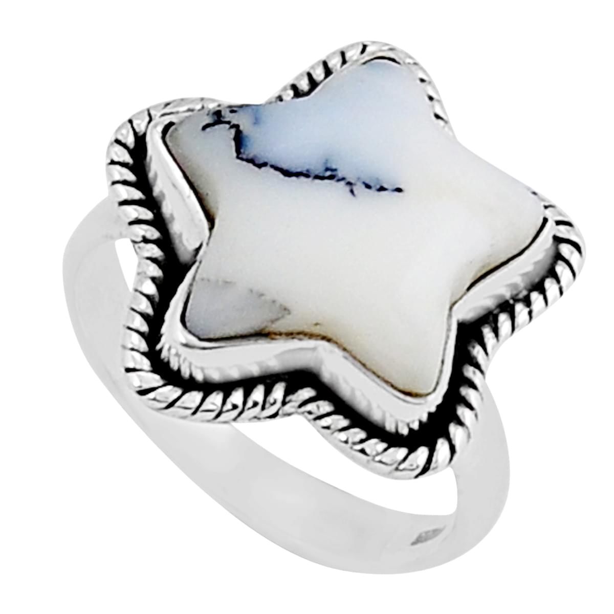 925 Sterling Silver Star Natural White Dendrite Opal Ring Size 7 Y24820 ...