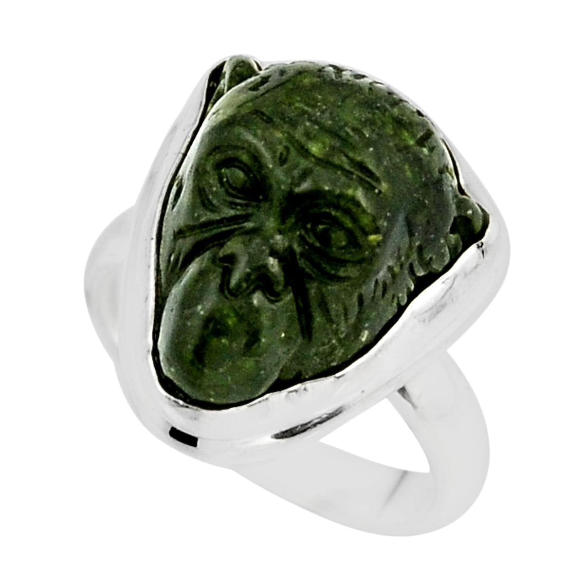 Carving Chimpanzee Bloodstone African 925 Silver Ring Y49006 | Gemexi