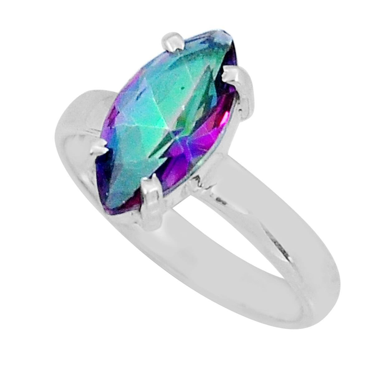 Faceted Multi Color Rainbow Topaz 925 Sterling Silver Ring Size 8 ...