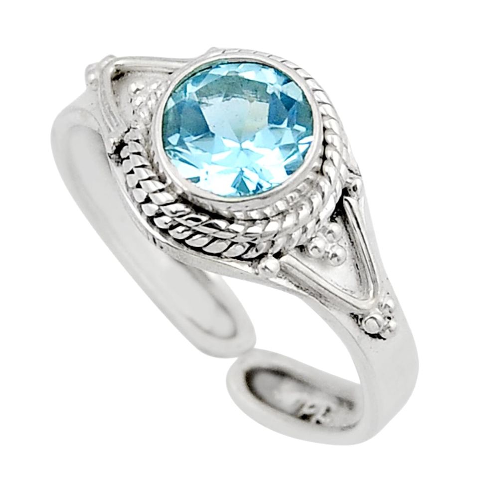 Faceted Natural Blue Topaz 925 Silver Adjustable Ring Size 8 Y47078 | Gemexi
