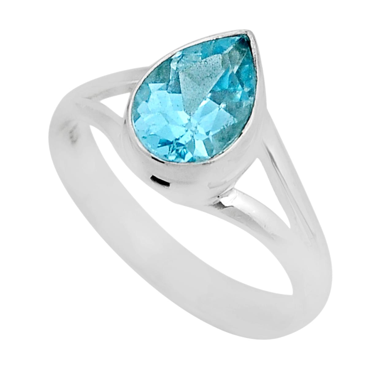 Faceted Natural Blue Topaz Pear 925 Sterling Silver Ring Y54928 | Gemexi