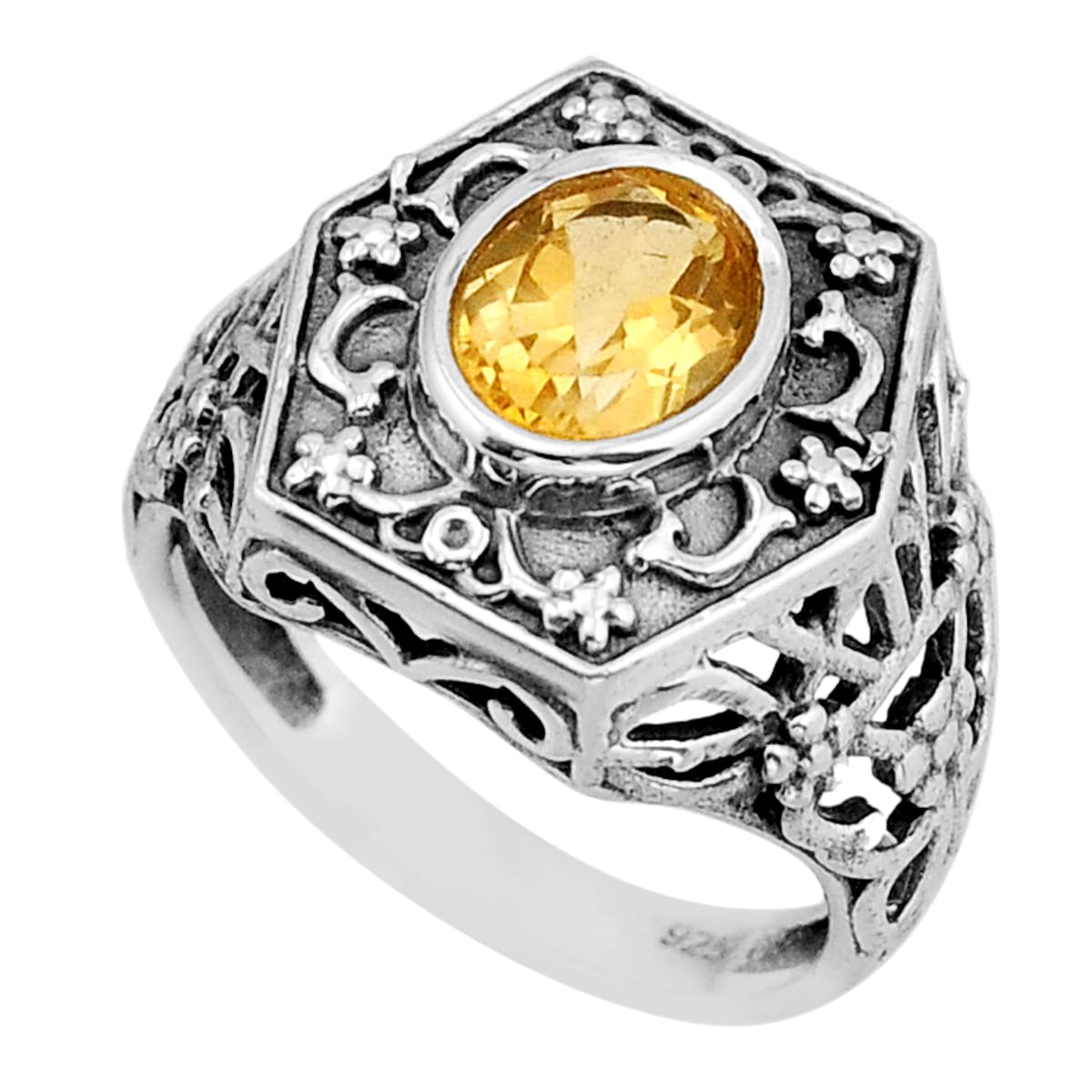 Faceted Natural Yellow Citrine 925 Sterling Silver Ring Y78882 | Gemexi