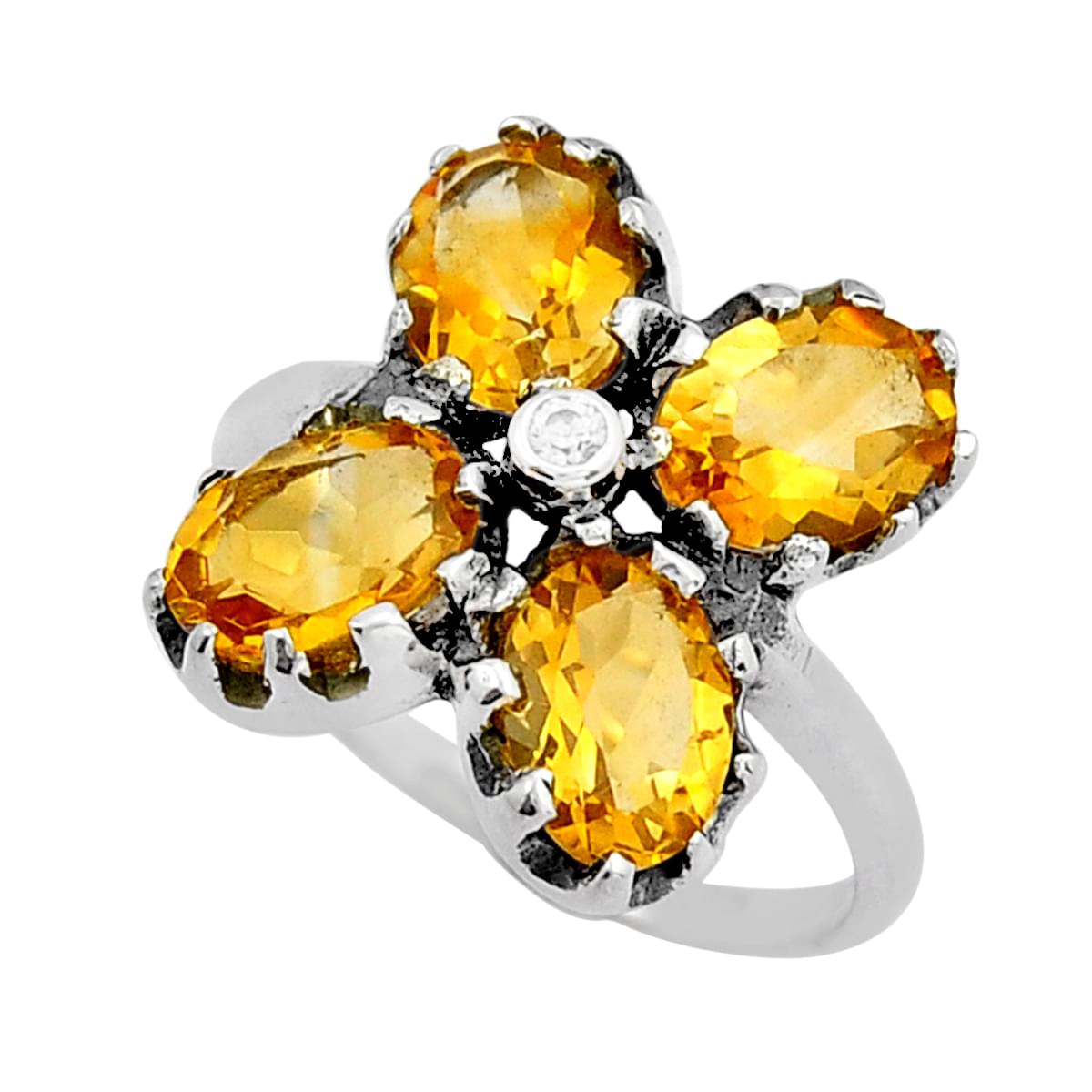 Faceted Natural Yellow Citrine Topaz 925 Silver Ring Y22091 | Gemexi
