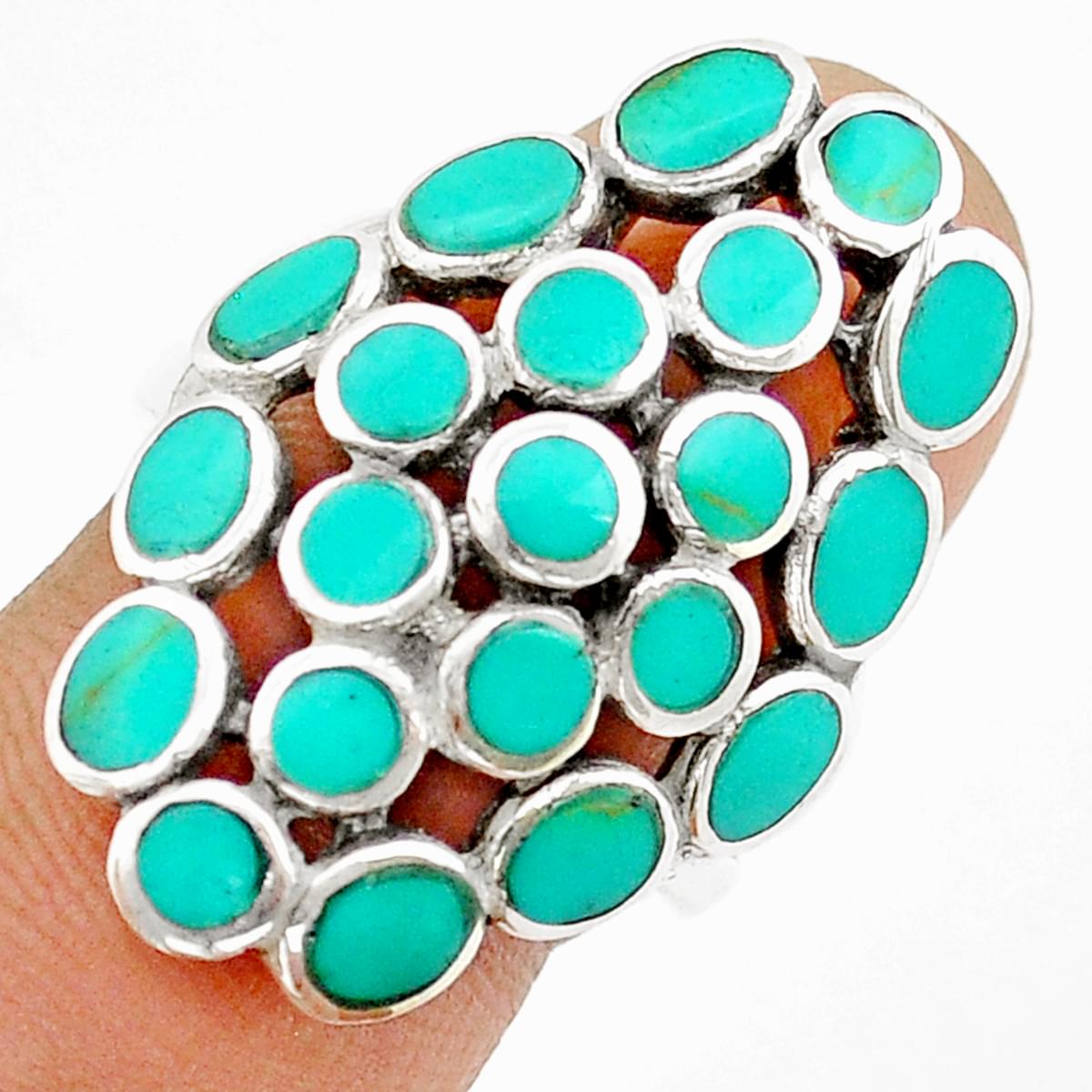 Fine Green Turquoise 925 Sterling Silver Ring Jewelry Size 8 C29721 | Gemexi