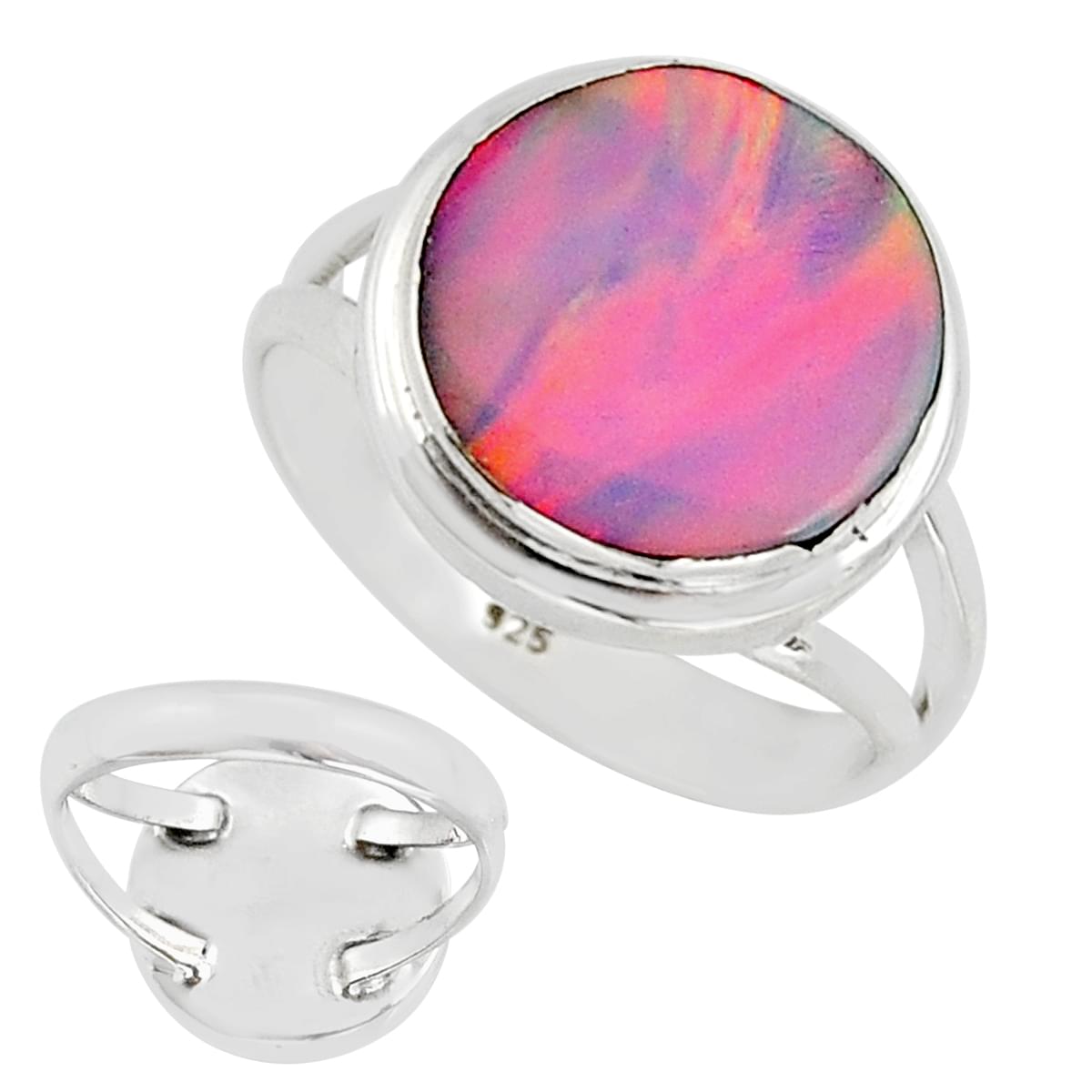 Solitaire Aurora Opal Round Sterling Silver Ring Jewelry Y26987 | Gemexi